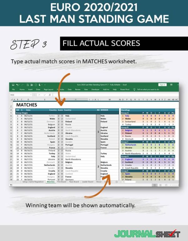 JS804-SS-XL UEFA EURO 2020/2021 LAST MAN STANDING GAME - journalSHEET