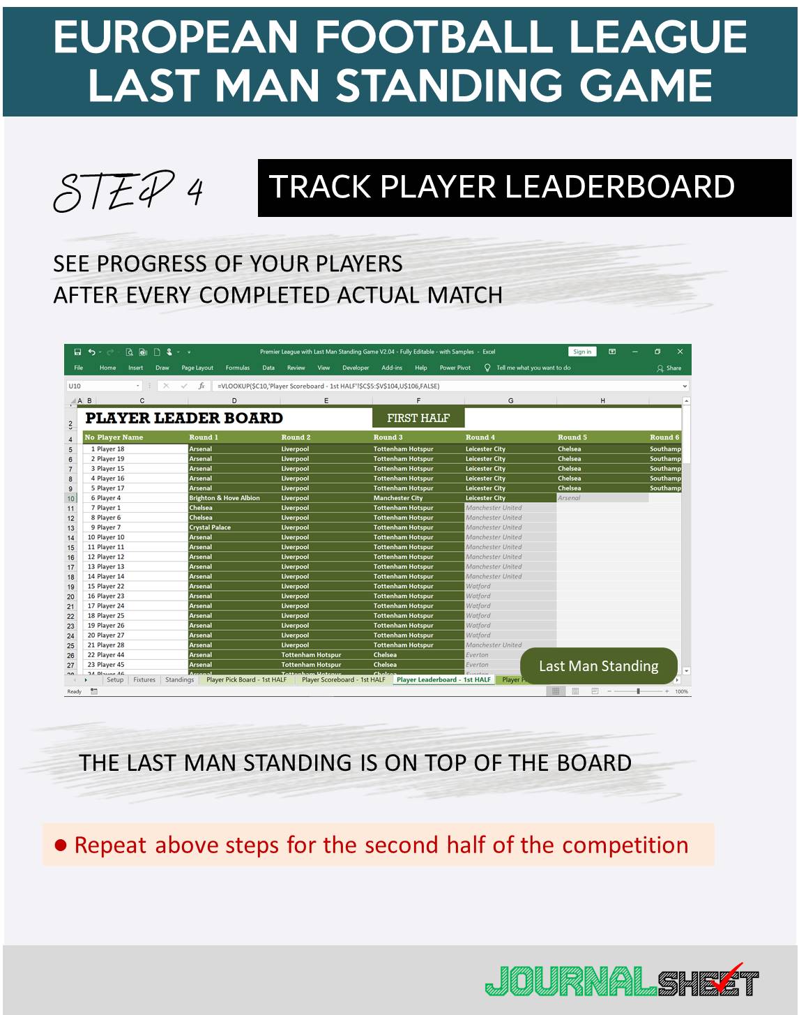 JS808-SS-XL EUROPEAN FOOTBALL LEAGUE LAST MAN STANDING GAME - journalSHEET