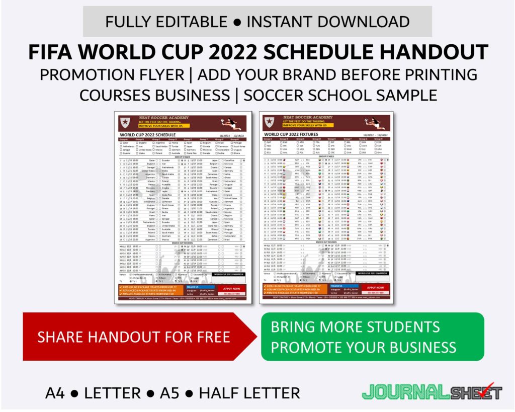 JS821-SS-XL FIFA WORLD CUP 2022 SCHEDULE | HANDOUT - journalSHEET