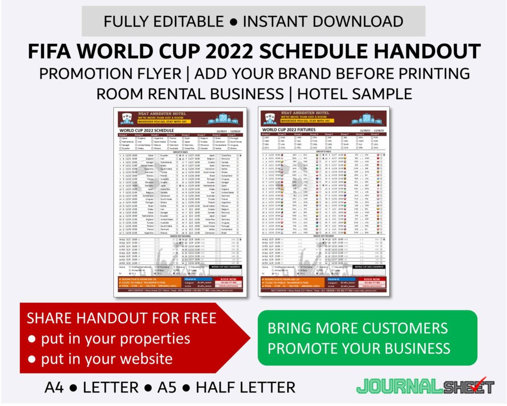 JS821-SS-XL FIFA WORLD CUP 2022 SCHEDULE | HANDOUT - journalSHEET