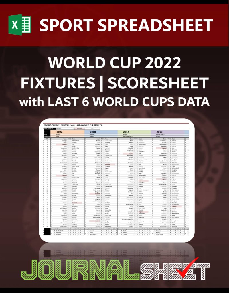 JS824-SS-XL WORLD CUP 2022 SCORESHEET with LAST 6 WORLD CUP RESULTS ...