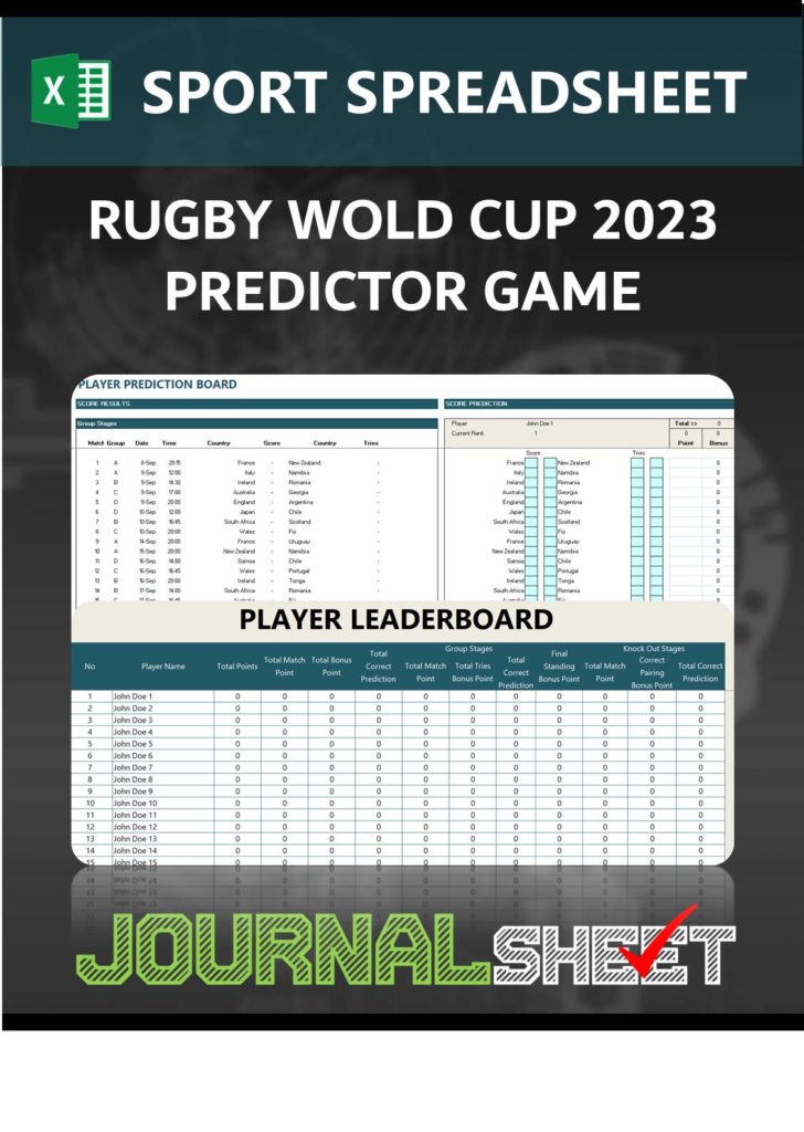 JS831-SS-XL RUGBY WORLD CUP 2023 PREDICTOR GAME - journalSHEET