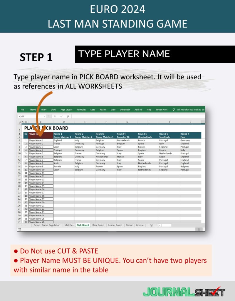 JS834-SS-XL UEFA EURO 2024 LAST MAN STANDING GAME - journalSHEET