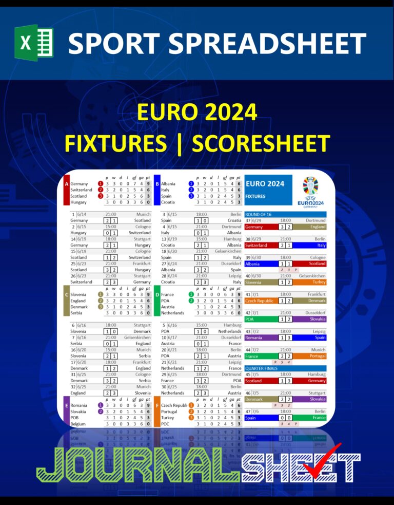 JS832-SS-XL UEFA EURO 2024 FIXTURES | SCORESHEET - journalSHEET