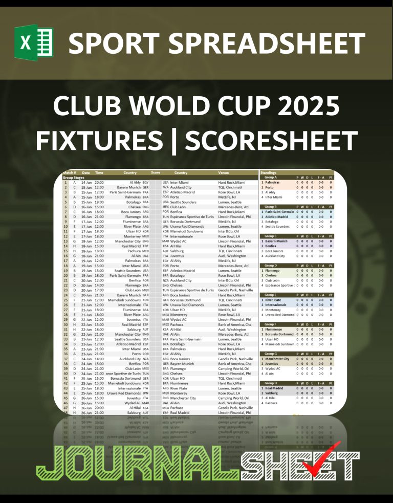 JS842-SS-XL CLUB WORLD CUP 2025 FIXTURES | SCORESHEET - journalSHEET