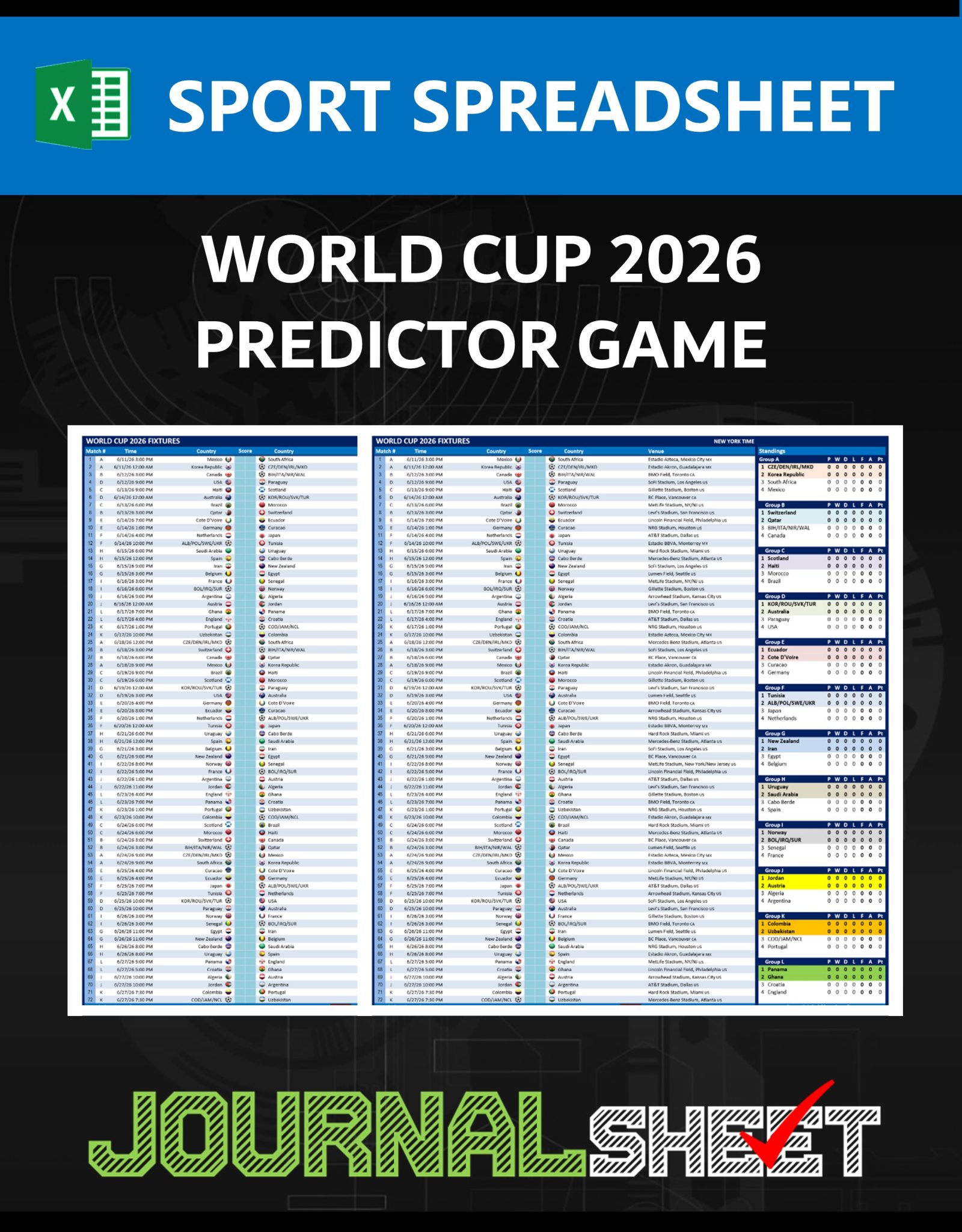 JS847-SS-XL FIFA WORLD CUP 2026 PREDICTOR GAME - journalSHEET